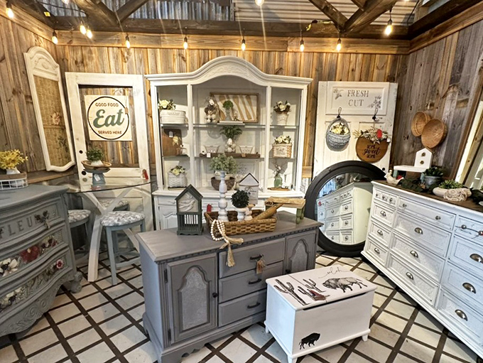 This farmhouse kitchen display isn't just furniture&mdash;it's a time machine to Sunday dinners at grandma's, minus the cheek pinching.