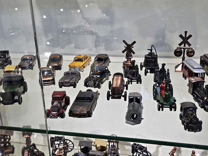 The automotive section features everything from classic Cadillacs to yellow taxis - Jay Leno would approve of this miniature car collection!