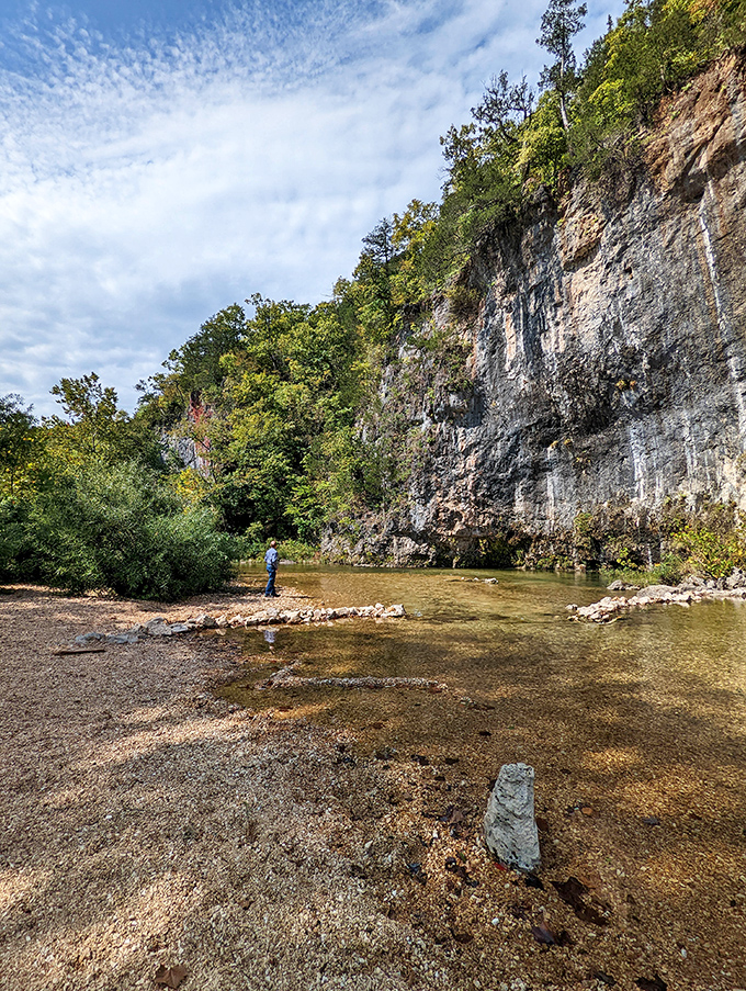 The bluff meets the creek in a scene so picturesque, you'll wonder if you've accidentally wandered onto a calendar photoshoot.