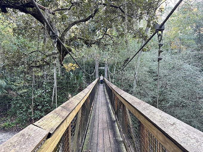 Adventure awaits at the end of this swaying suspension bridge, where you half expect Indiana Jones to come running from the other direction.