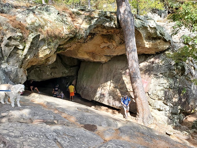 Step into the cave's cool embrace and you'll understand why outlaws chose this spot. Great hideout, even better Instagram opportunity.