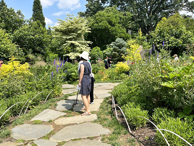 Visitors discovering that yes, someone actually maintains gardens this perfectly, and no, they're not using witchcraft.