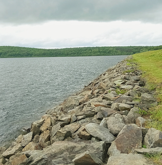 The rocky shoreline of Wachusett Reservoir looks like nature's version of a fortress wall, protecting some of Massachusetts' finest drinking water.