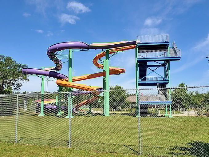 Colorful waterslides twist and turn like a Jackson Pollock painting made of pure joy and adrenaline.