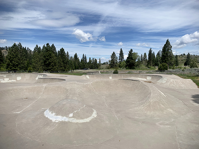 Skateboarding paradise where retirement funds remain untouched. Local kids perfect their ollies against a backdrop that would cost millions as a movie set.