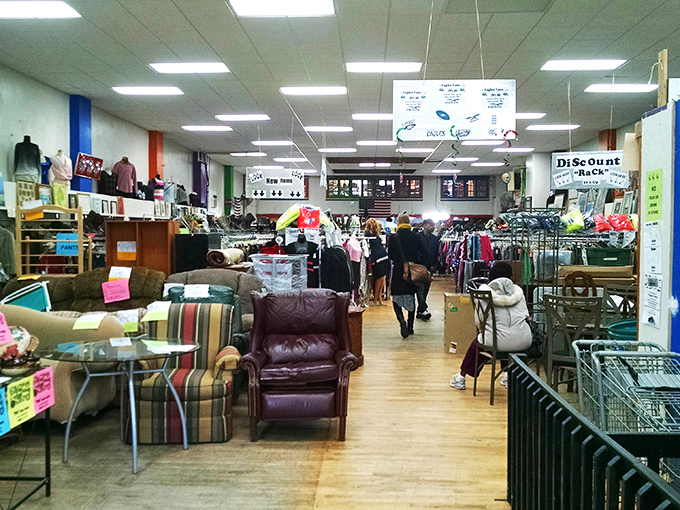 Furniture heaven! That burgundy leather recliner might have stories to tell, but at these prices, you'll happily give it a new chapter.