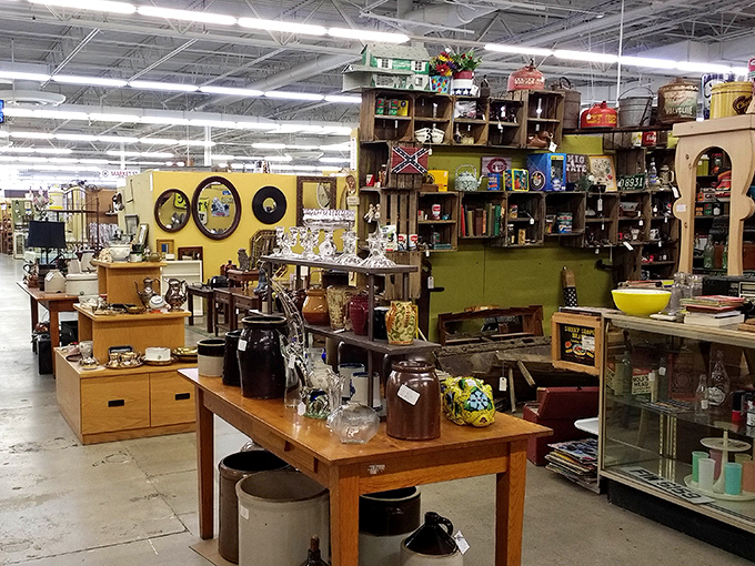 Wooden shelves cradle memories in physical form &ndash; from vintage crockery to collectibles that whisper stories of decades past.