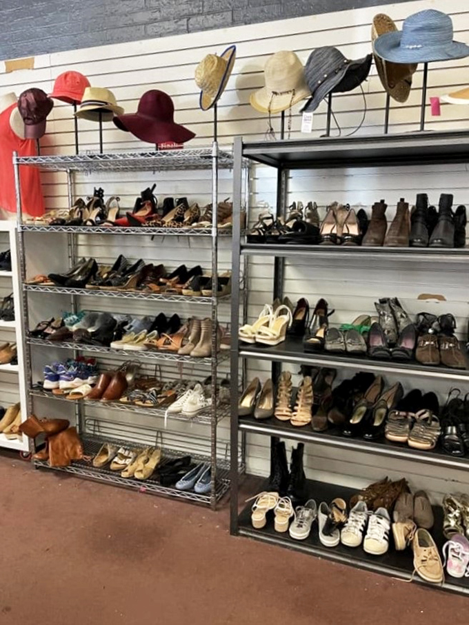 Shoe heaven isn't just a myth. From barely-worn boots to designer heels, these racks hold footwear waiting for their Cinderella moment.