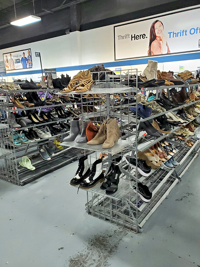 Shoe heaven exists, and it's organized on metal racks. From practical flats to those heels that whisper, "Buy me, wear me once."