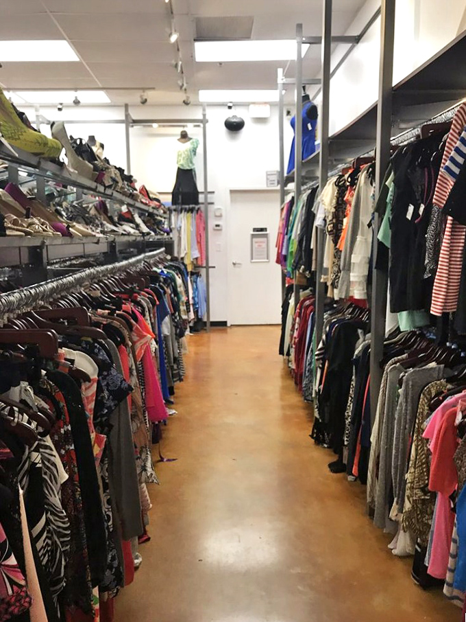 Aisles that feel like they go on forever, each rack a new chapter in your personal style story. Marie Kondo would approve of this organized joy.