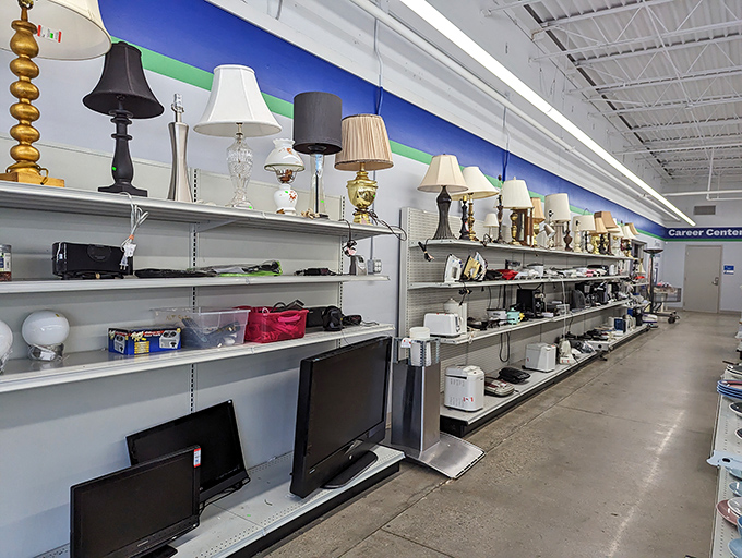 Television and lamp heaven! One person's electronic castoff becomes another's perfect reading nook companion.