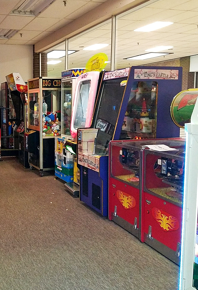 Nostalgia comes with a side of flashing lights at the arcade section, where vintage games await quarters and players seeking to reclaim childhood glory.