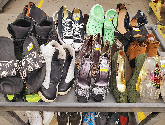 The footwear section: where Converse classics mingle with mint-green Crocs and designer heels in a democratic display of sole-searching options.