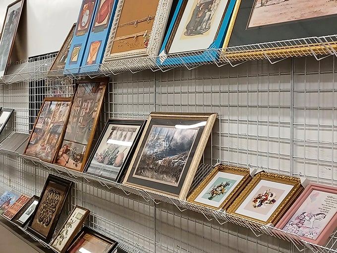 Wall art roulette! From serene landscapes to quirky portraits, someone's former living room centerpiece awaits its second chance to shine.