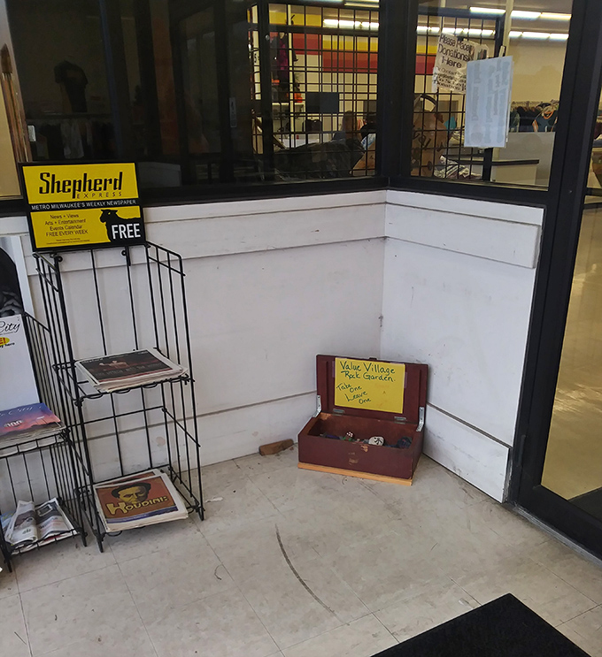 The "Pet Garden" donation box near the entrance reminds shoppers that thrifting can help furry friends too.