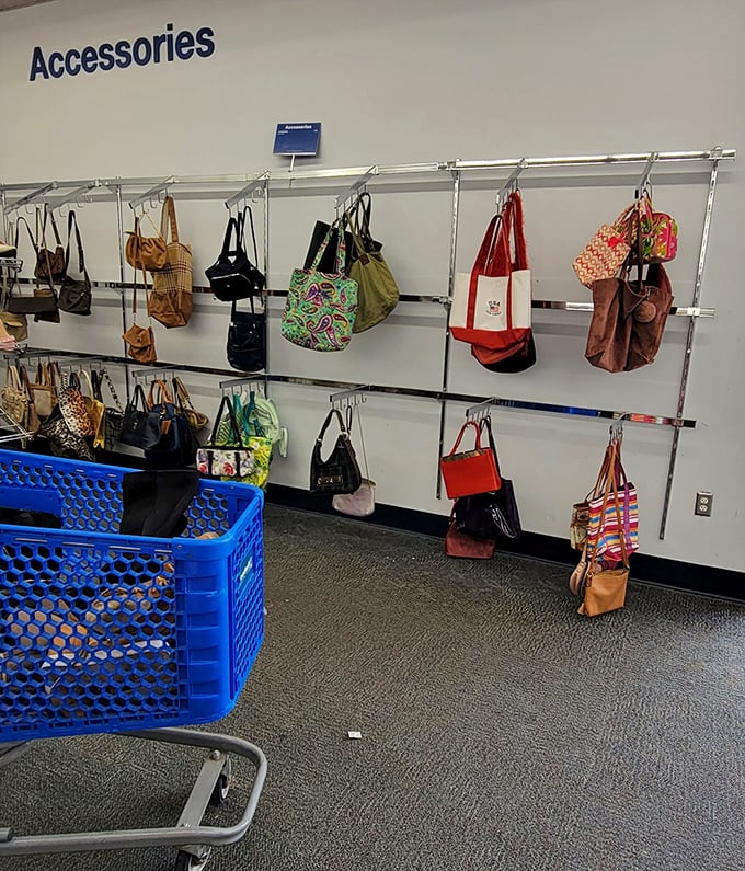 The handbag section: where designer dreams meet down-to-earth prices. That colorful tote is practically begging to come home with you.