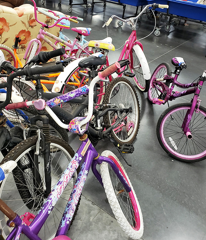 Childhood dreams on wheels! These colorful bikes could transport a kid to neighborhood adventures or an adult back to simpler times.