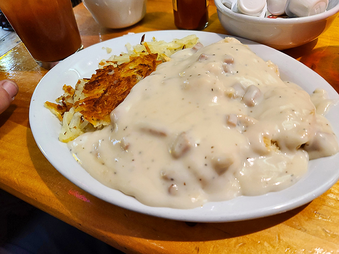 Biscuits and gravy: where Wyoming comfort food meets gravity-defying cream sauce. Your diet plan's kryptonite has arrived.