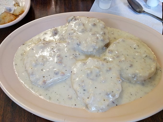 Biscuits swimming in a sea of peppery sausage gravy&mdash;not diet food, but soul food. The kind of breakfast that requires a nap by noon. 