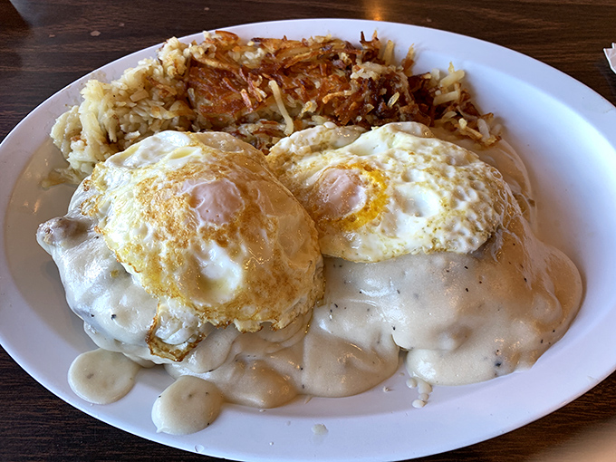 Behold the holy grail of breakfast: eggs nestled on a cloud of gravy so good you'll want to write home about it&mdash;if you can lift your fork.