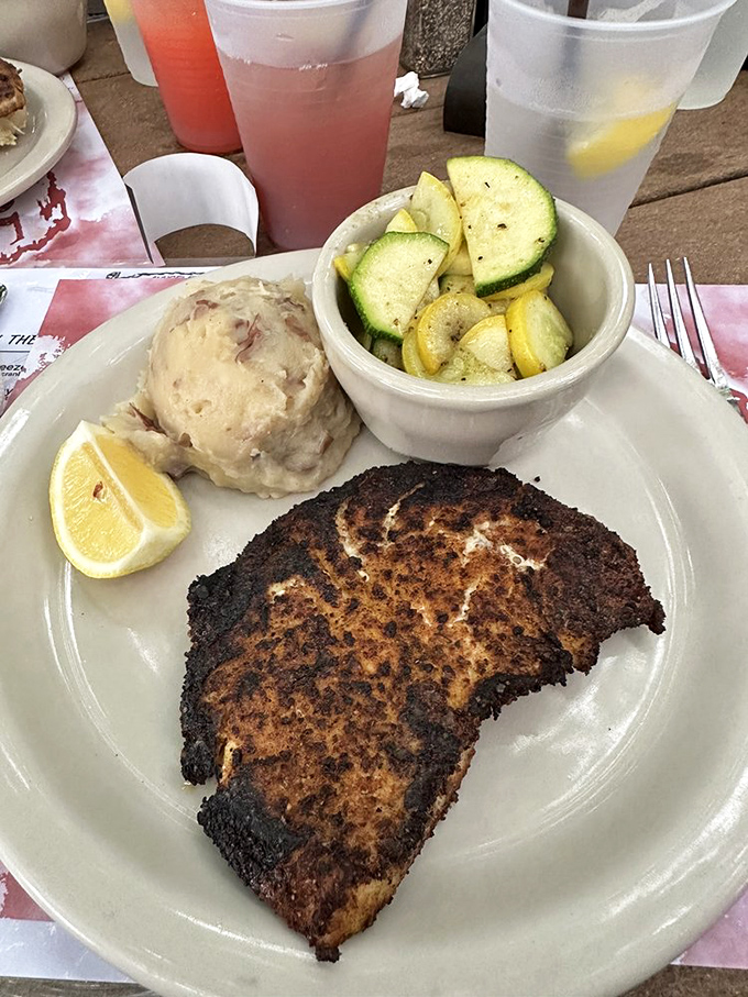 Blackened halibut that's had just the right introduction to heat&mdash;like a first date that went surprisingly well&mdash;alongside creamy potatoes and vibrant squash.