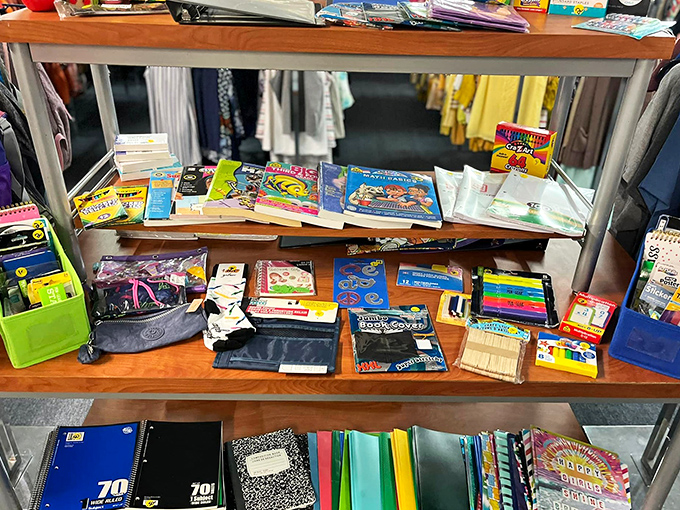 School supplies and notebooks galore&mdash;because someone's abandoned algebra workbook is another person's blank canvas for creativity.