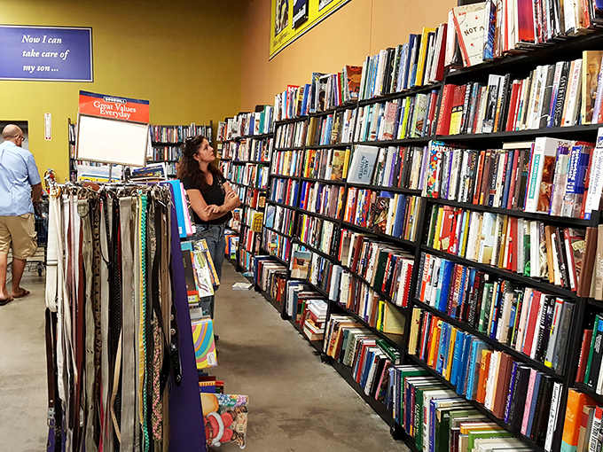 The book section rivals small-town libraries, offering literary journeys for pocket change. Somewhere in there is the paperback that changed someone's life.