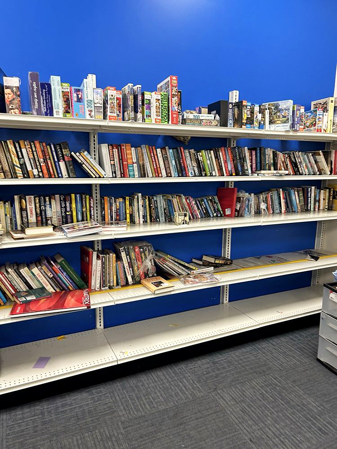 Literary heaven for the budget-conscious bookworm. From beach reads to classics, each spine tells two stories&mdash;its own and the journey to this shelf.