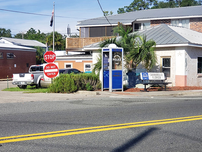 Nestled between palm trees and stop signs, this tiny blue sentinel has been keeping watch over Carrabelle since the 1960s.