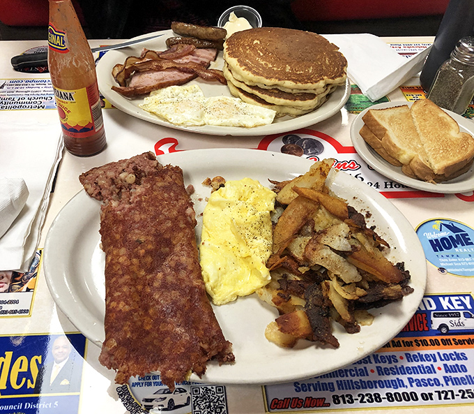 Breakfast platters that laugh in the face of portion control. That scrapple is the diner equivalent of a trust fall &ndash; you just have to believe.