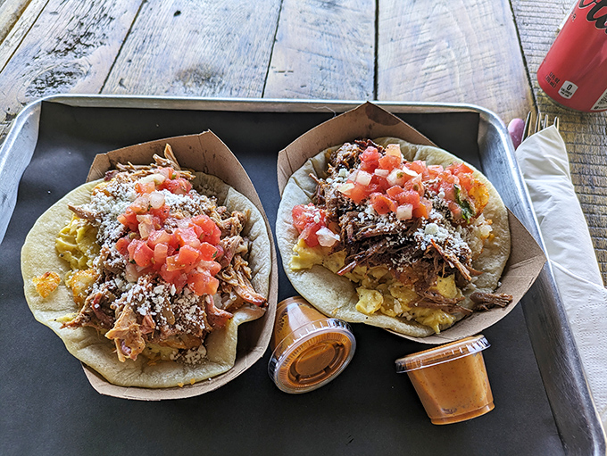 Breakfast tacos that make you question every other breakfast decision you've ever made. The pico de gallo adds that perfect morning wake-up call.