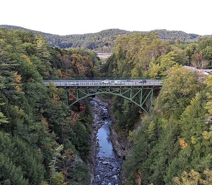 Vermont's "Little Grand Canyon" puts on a show from this historic bridge, where even the most jaded visitors pause in awe.