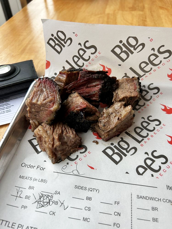 Burnt ends &ndash; barbecue's crown jewels &ndash; displayed in all their glory. These crusty, succulent morsels are what meat dreams are made of.