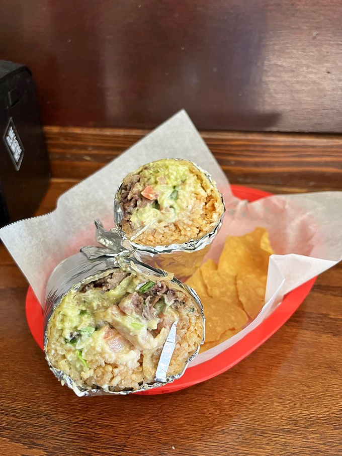Behold the burrito in its natural habitat: perfectly wrapped, gloriously stuffed, and ready to make your day infinitely better.