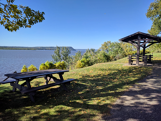 Picnic perfection awaits at this riverside spot, where the Mississippi serves up panoramic views that make even simple sandwiches taste gourmet.