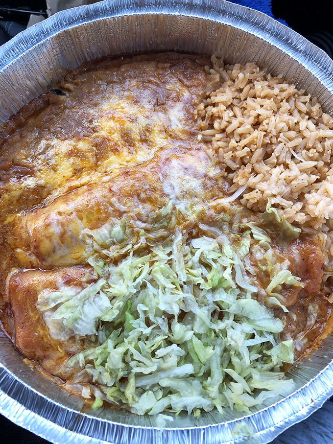 These cheese enchiladas arrive like edible treasure, the cheese pulling like a delicious magic trick.