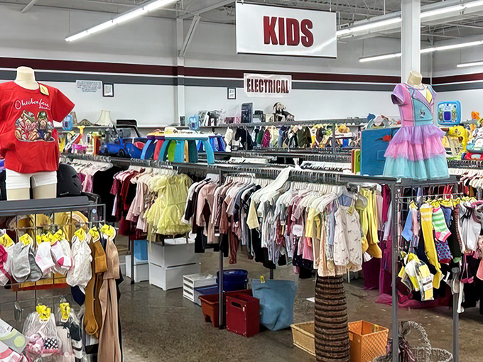 Tiny fashionistas start their thrifting journeys young in the kids' section, where budget-friendly style education begins.