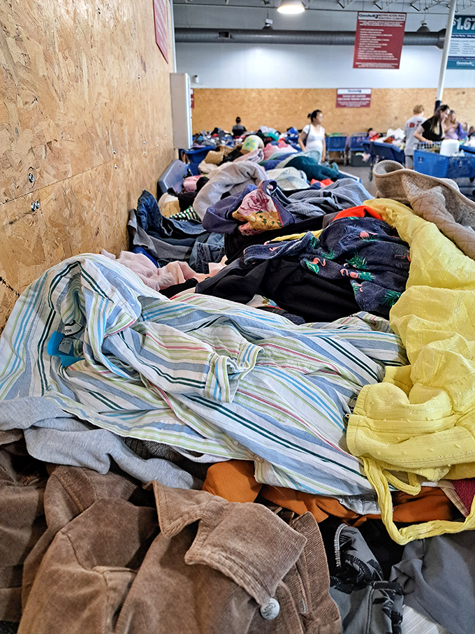 Textile archaeology at its finest. Each layer reveals fashion trends of yesteryear, with patient diggers occasionally unearthing designer labels among the everyday fabrics.