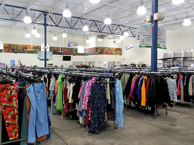 Color-coded clothing racks make hunting for that perfect blouse less like searching for a needle in a haystack and more like shopping with purpose.