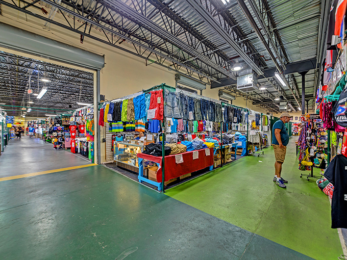 Clothing vendors create a kaleidoscope of colors and patterns, where your next favorite vacation shirt waits patiently among the racks.