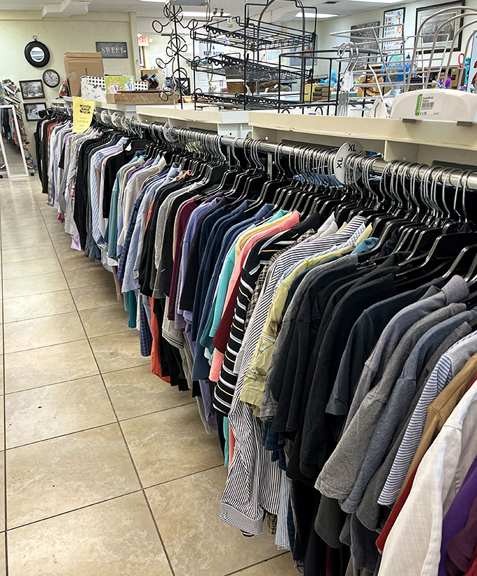 Organization is key in the thrift universe. This men's section is arranged with military precision, making treasure hunting almost too easy.