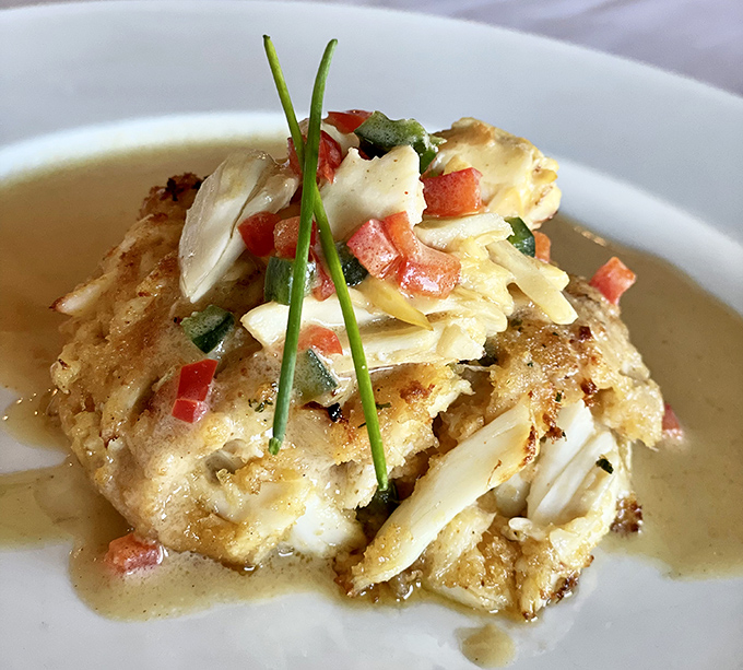 This isn't just a crab cake; it's crab architecture&mdash;delicately stacked, perfectly seasoned, and worthy of its own HGTV special.