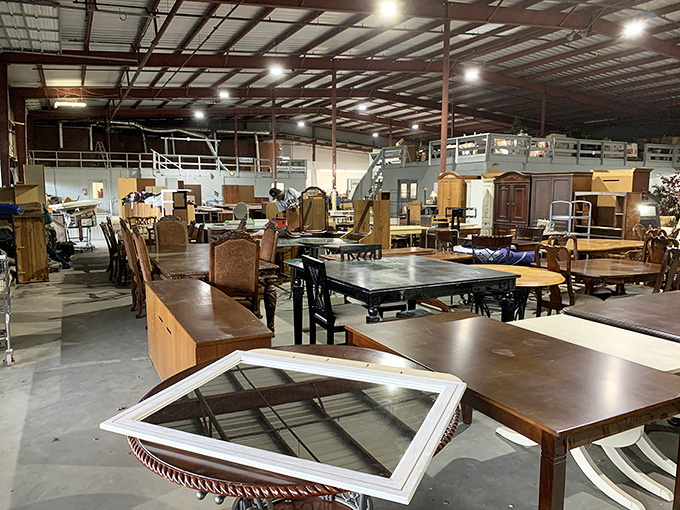 Dining tables stand at attention like eager hosts, ready to welcome new families and their future Thanksgiving dinners.