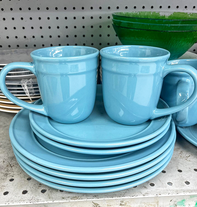 These robin's egg blue dishes aren't just tableware&mdash;they're someone's future "I can't believe I found these!" story. One person's decluttering becomes another's dining room revival.