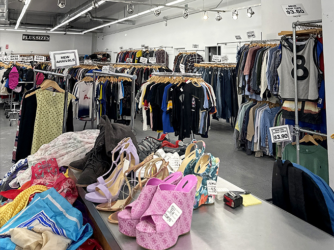 The accessories section is where impulse control goes to die. Those pink platform sandals? They're practically calling your name.