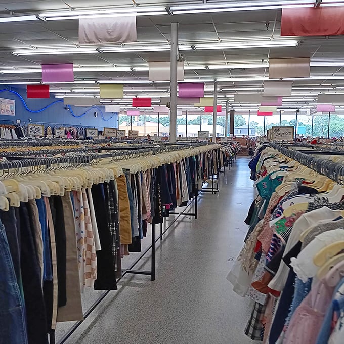 Endless rows of clothing create a textile landscape where patience is rewarded with finds that might just become your new favorite pieces.