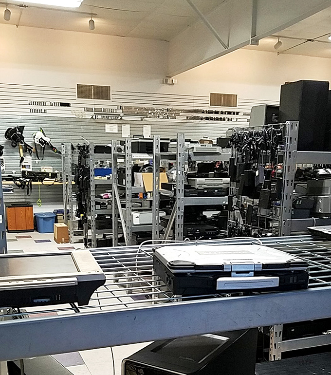 The electronics section: where yesterday's cutting-edge technology finds new purpose. That vintage stereo receiver might just deliver warmer sound than your Bluetooth speaker.