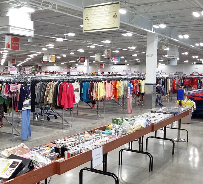 The clothing section stretches toward the horizon—a sea of possibilities organized with surprising military precision.