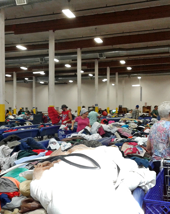 The warehouse aesthetic sets the stage for serious bargain hunting. Under these industrial beams, everyday treasures find their second chance at usefulness. 