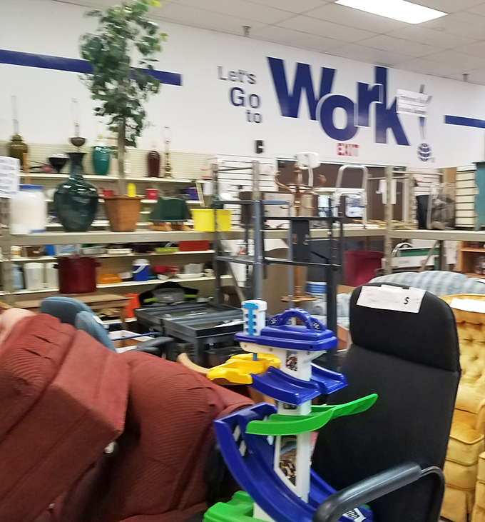 The furniture section: where vintage mustard recliners get their second chance at greatness in someone's perfectly eclectic living room.